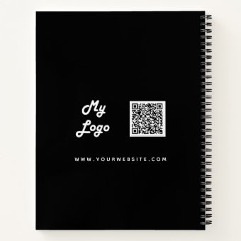 Black white custom logo business QR code Notebook | Zazzle