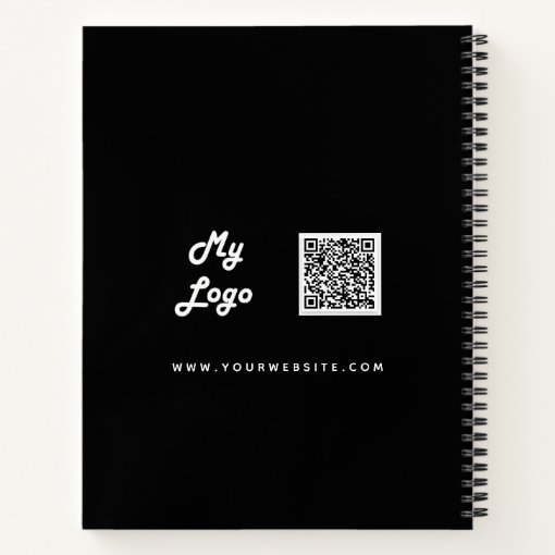 Black white custom logo business QR code Notebook | Zazzle