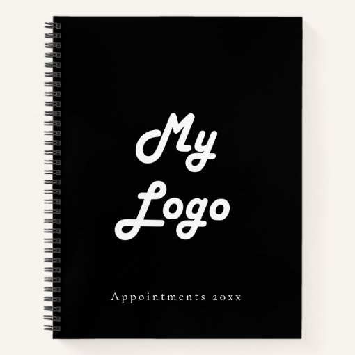 Black white custom logo business QR code Notebook | Zazzle