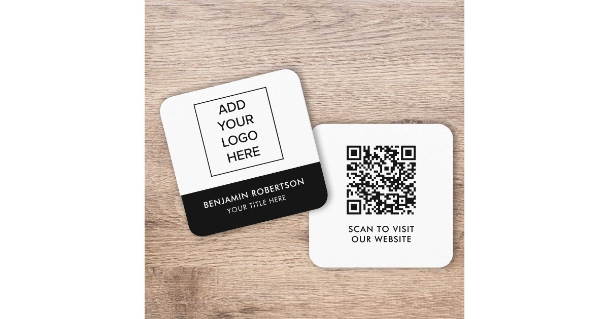 Black White Custom Logo QR Code Modern Simple Calling Card | Zazzle