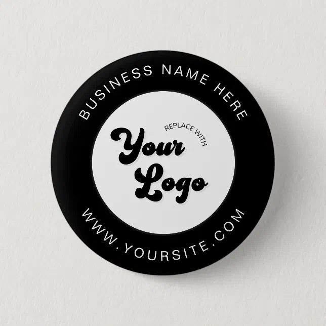 Black & White Custom Logo Text Business Corporate Button | Zazzle