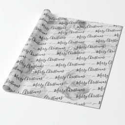 Black White Custom Merry Christmas Script Floral Wrapping Paper | Zazzle