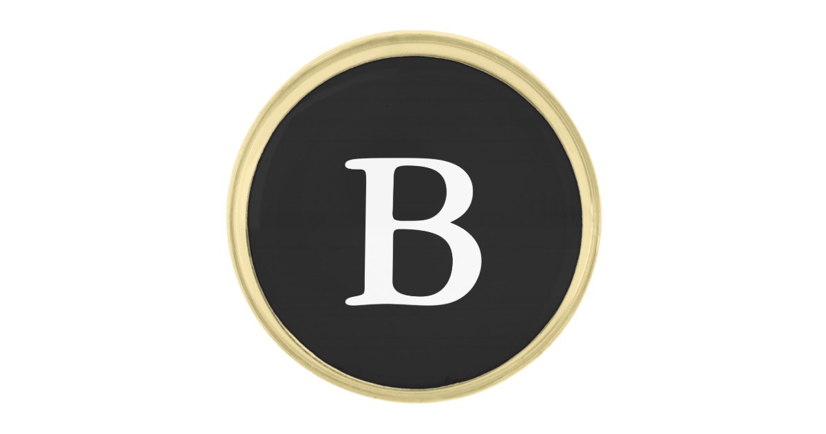 Black White Custom Monogram Round Circular Shape Gold Finish Lapel Pin ...