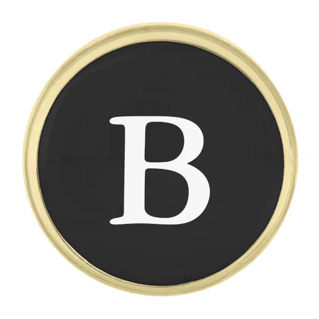 Black White Custom Monogram Round Circular Shape Gold Finish Lapel Pin ...