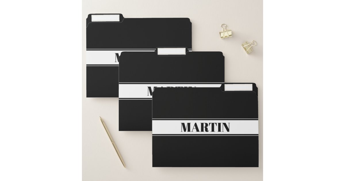 Black & White Custom Name Stripe File Folder | Zazzle