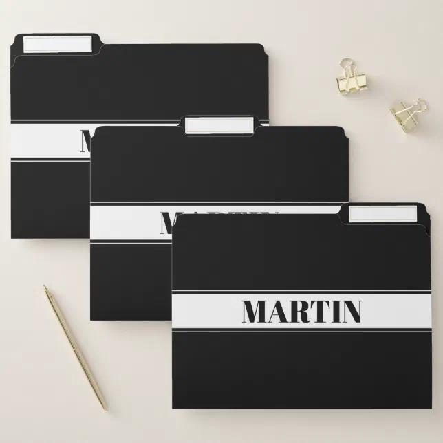 Black & White Custom Name Stripe File Folder | Zazzle