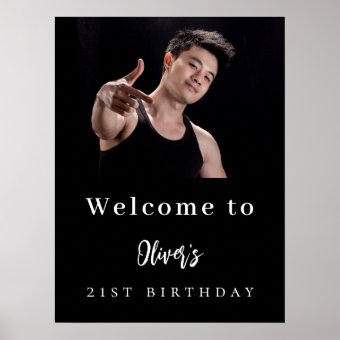 Black white custom photo birthday party welcome poster | Zazzle