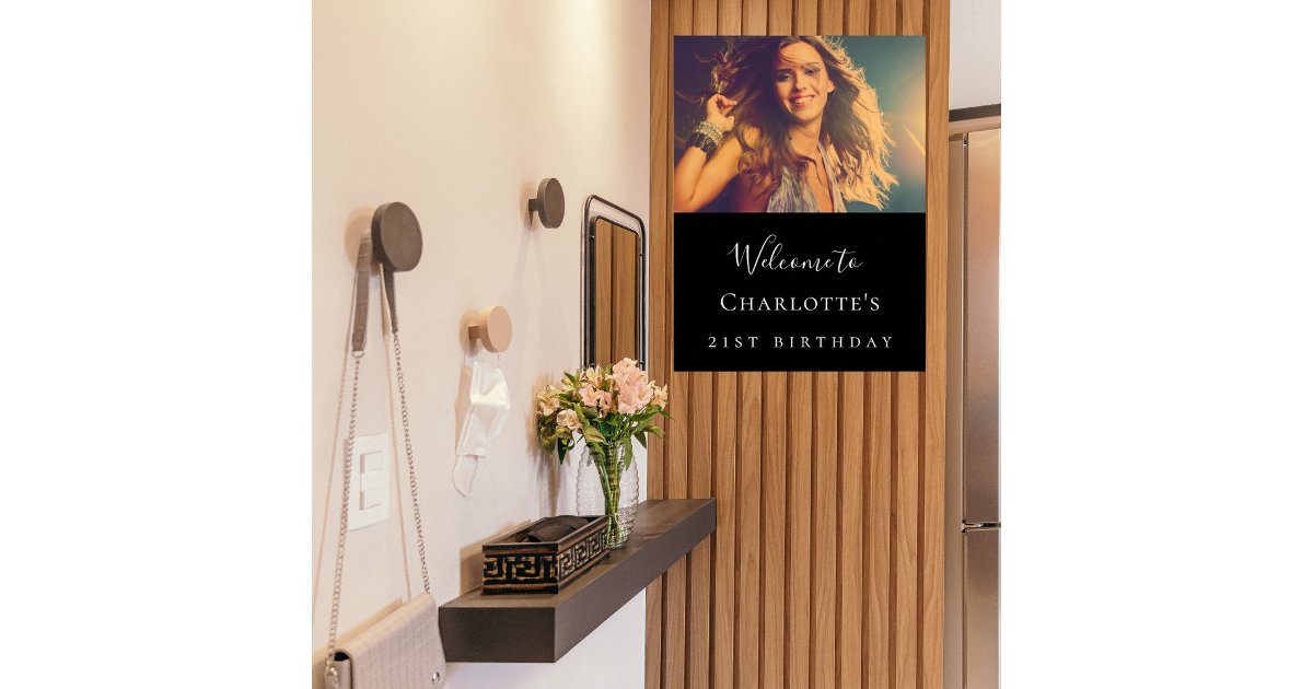 Black white custom photo birthday welcome poster | Zazzle