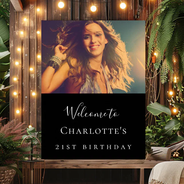 Black white custom photo birthday welcome poster | Zazzle