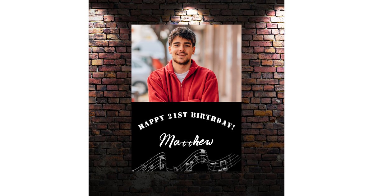 Black white custom photo music birthday welcome poster | Zazzle