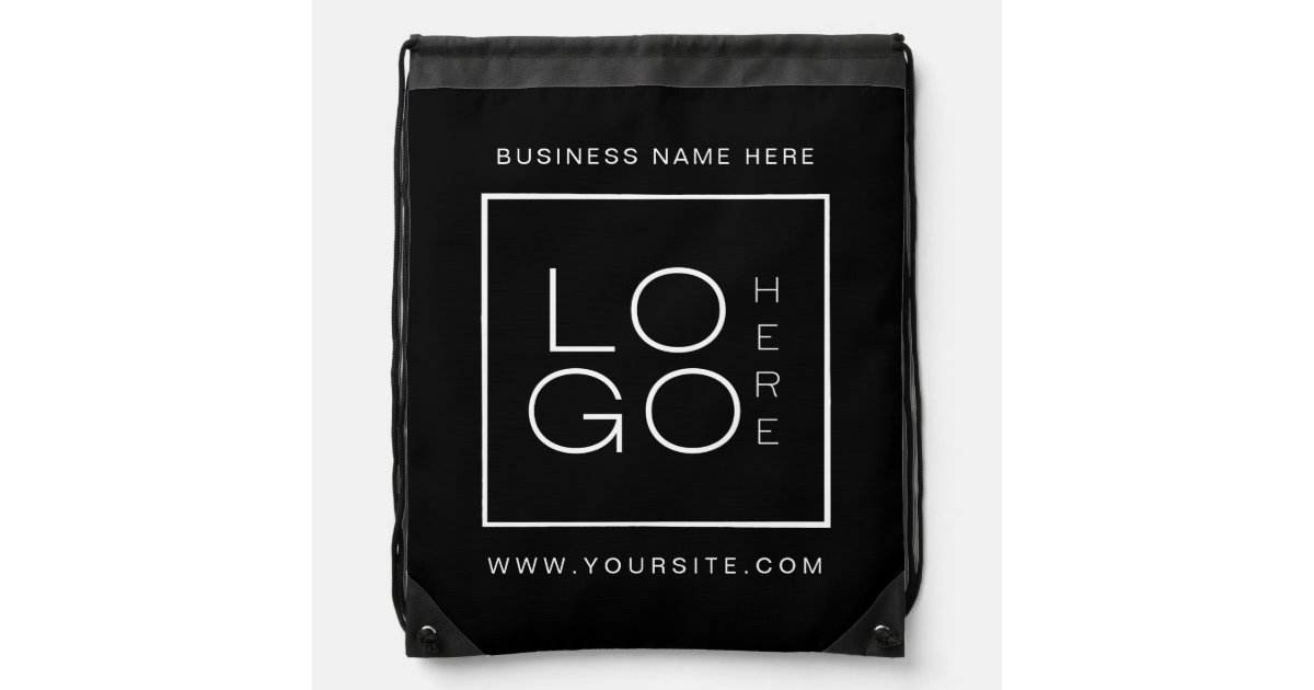 Black White Custom Square Logo Business Corporate Drawstring Bag | Zazzle