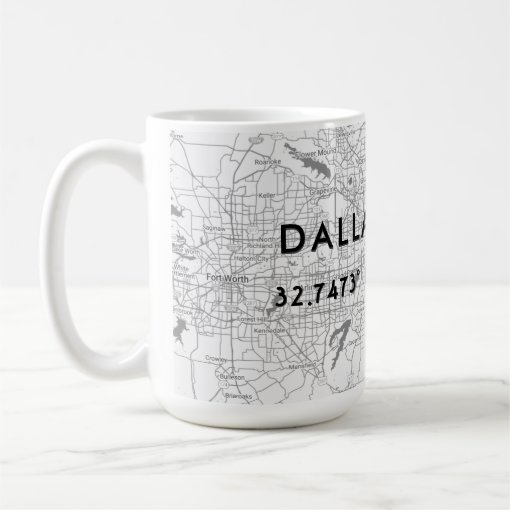 Black & White Dallas Texas Map Custom Coordinates Coffee Mug | Zazzle