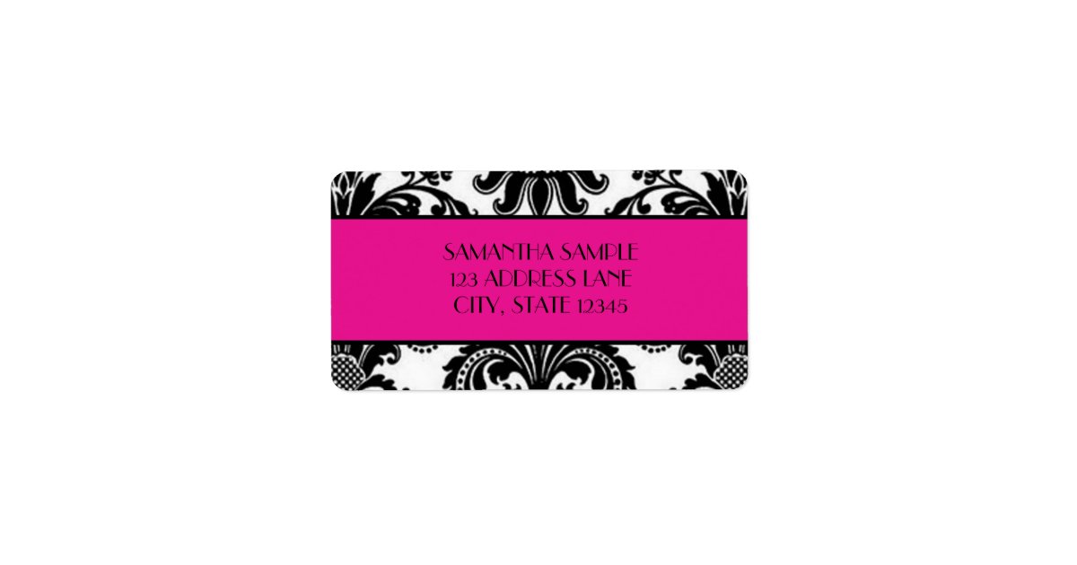 Black & White Damask, Hot Pink Label | Zazzle