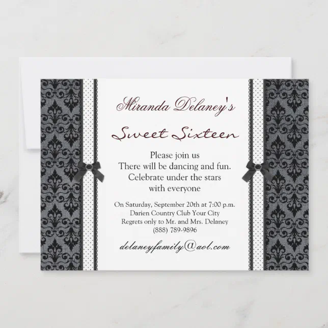Black white damask polka dot Sweet 16 Invitation | Zazzle Black white damask polka dot Sweet 16 Invitation | Zazzle