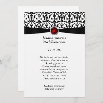 Black White Damask Ruby Gemstone Wedding Invitatio Invitation | Zazzle
