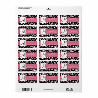 Black White Damask Swirls Pink Address Label | Zazzle