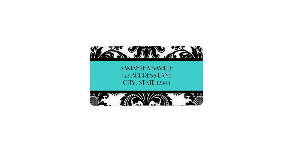 Black & White Damask, Turquoise Label | Zazzle