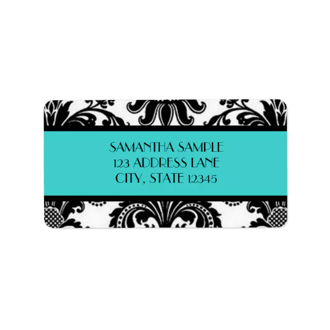 Black & White Damask, Turquoise Label | Zazzle