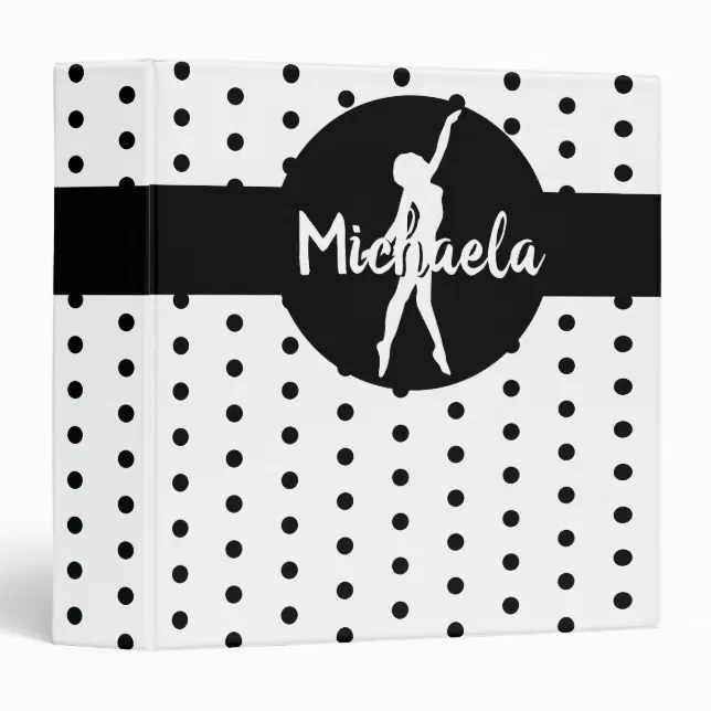 Black White Dance Ballerina Gymnastics Name 3 Ring Binder | Zazzle