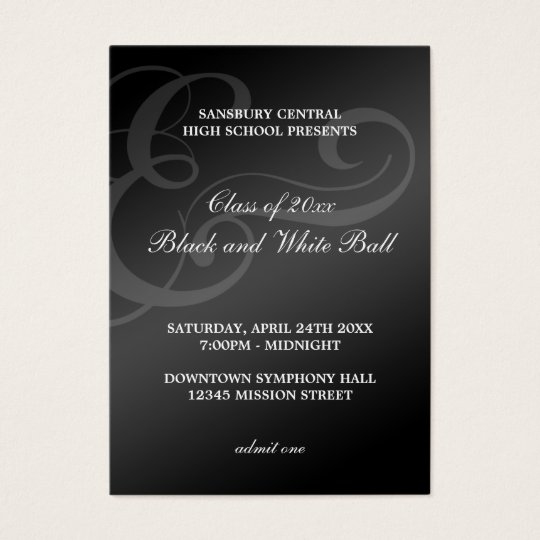 Black white dance formal prom bid admission ticket | Zazzle.com