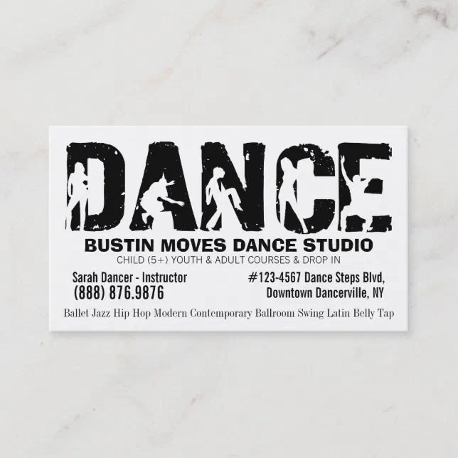 Black White Dance Studio Dancing Teacher Business Card | Zazzle