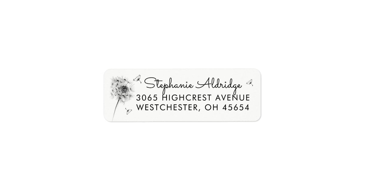 Black & White Dandelion Return Address Labels | Zazzle