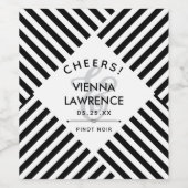 Black & White Diagonal Lines Wedding Wine Label | Zazzle