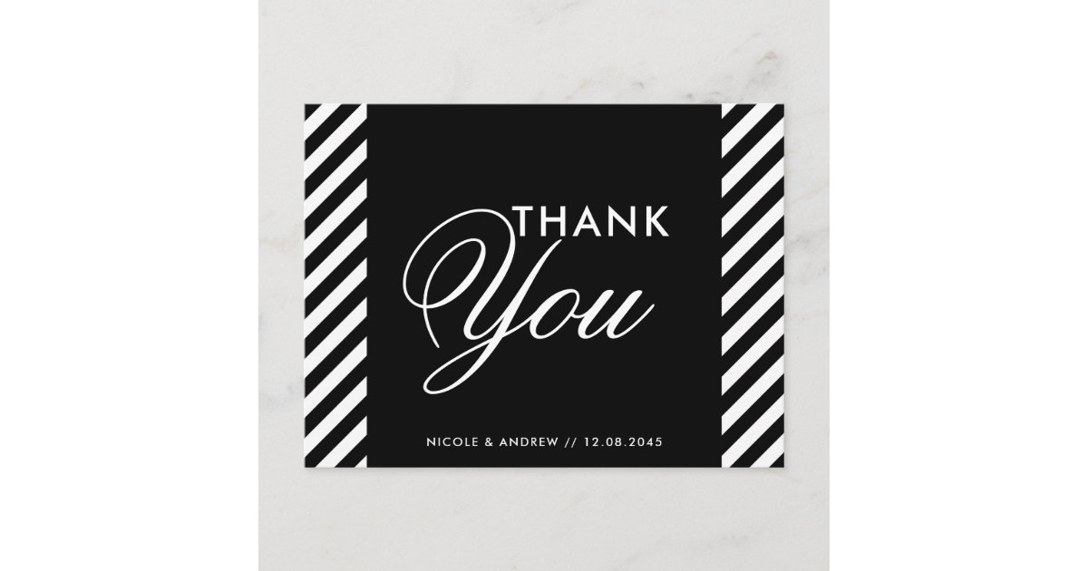 Black & White Diagonal Stripes Thank You Post Card | Zazzle