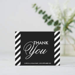 Black & White Diagonal Stripes Thank You Post Card | Zazzle