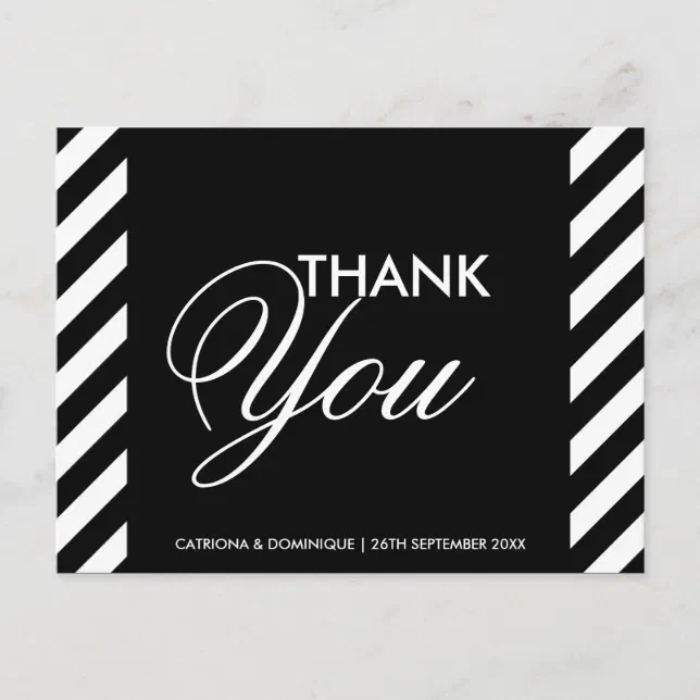 Black & White Diagonal Stripes Thank You Post Card | Zazzle