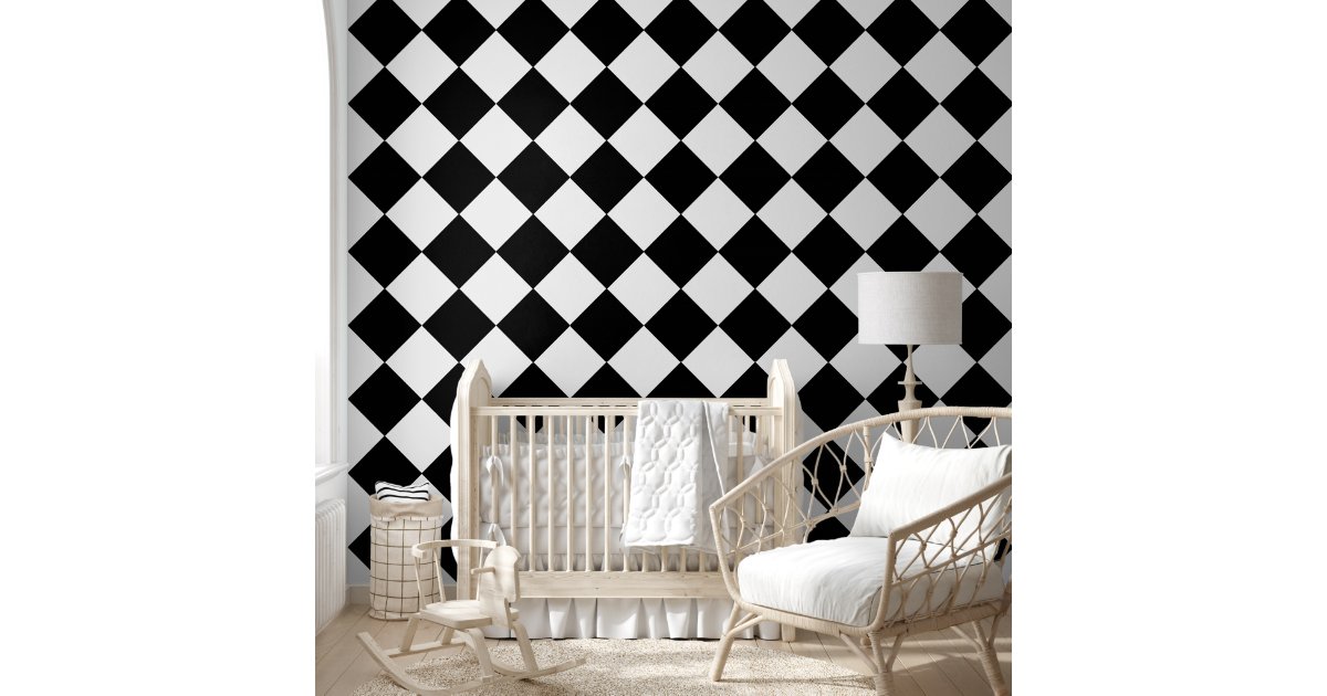 Black & White Diamond Checkerboard Pattern Wallpaper | Zazzle