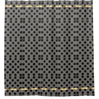 Black & White Diamond Pattern With Gold Accent Shower Curtain | Zazzle