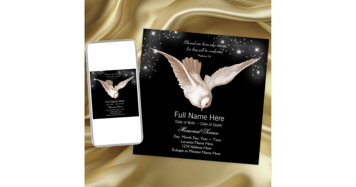 Black White Dove Memorial Service Announcements | Zazzle