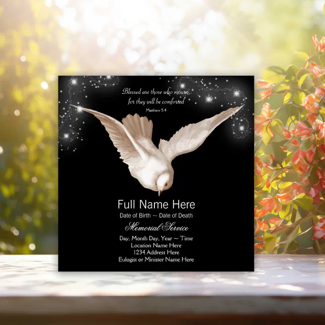 Black White Dove Memorial Service Announcements | Zazzle