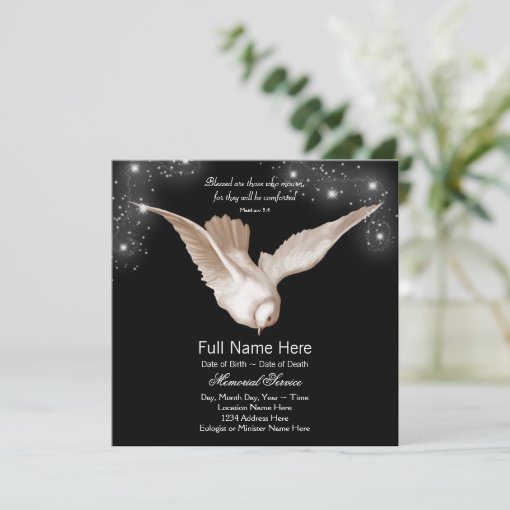 Black White Dove Memorial Service Announcements | Zazzle