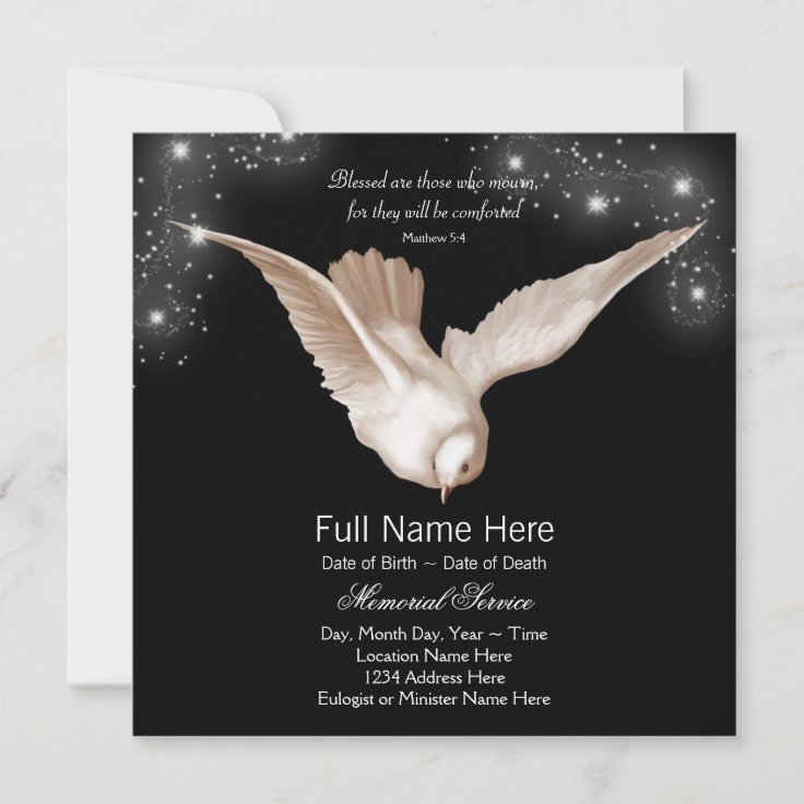 Black White Dove Memorial Service Announcements | Zazzle