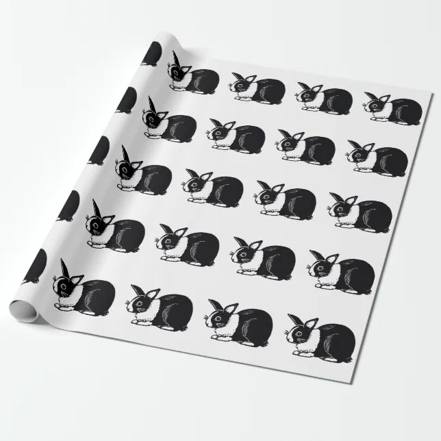 Black White Dutch Rabbits Pattern Wrapping Paper | Zazzle