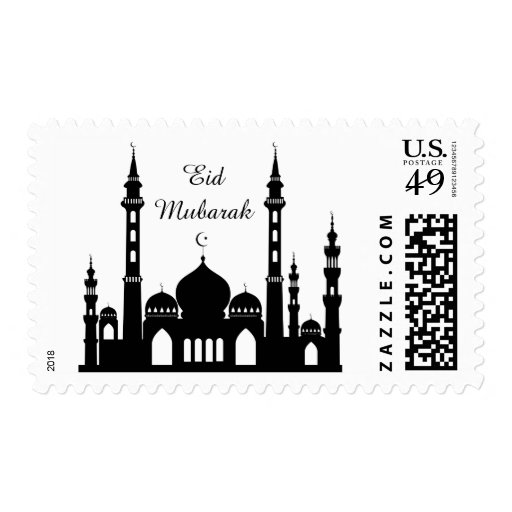 Black & White Eid Mubarak Islamic Mosque Stamp | Zazzle