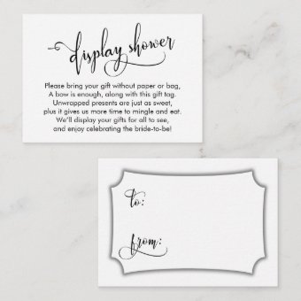 Black & White Elegant Display Bridal Shower Tag Enclosure Card | Zazzle