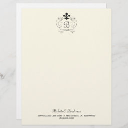 Black White Elegant Fleur de Lis Monogram Letterhead | Zazzle
