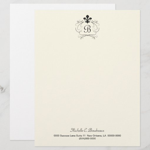 Black White Elegant Fleur de Lis Monogram Letterhead | Zazzle