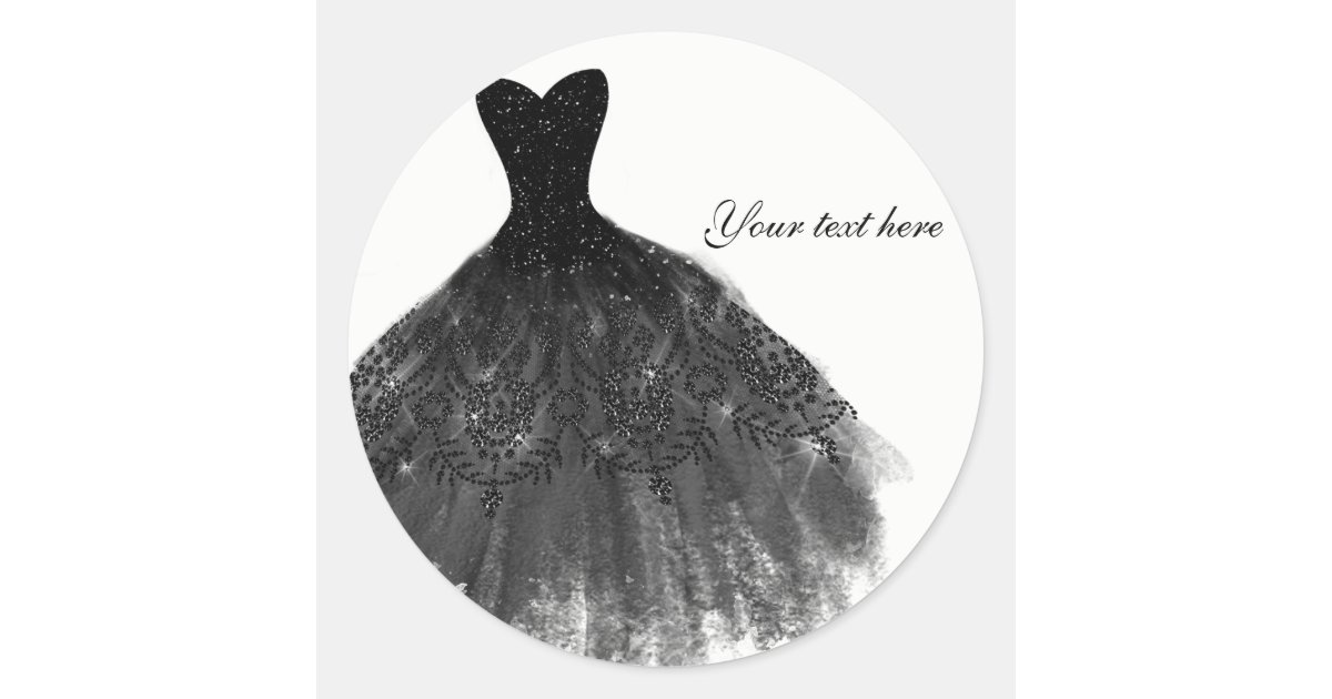 Black & White Elegant Glam Dress Party Favor Classic Round Sticker | Zazzle