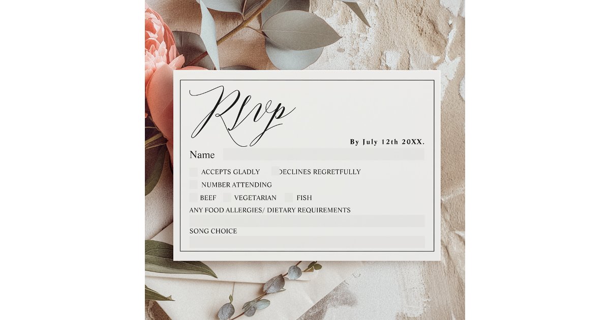 Black white elegant script chic rsvp wedding invitation | Zazzle