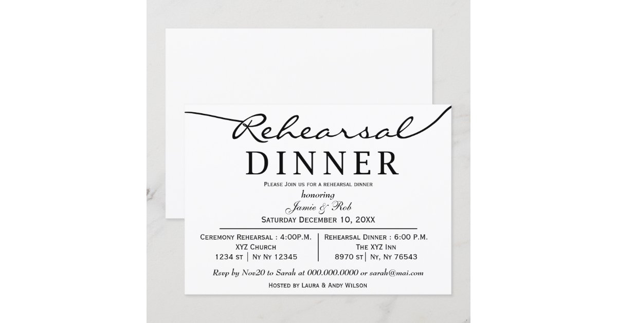 black white Elegant Script Rehearsal Dinner Invite | Zazzle