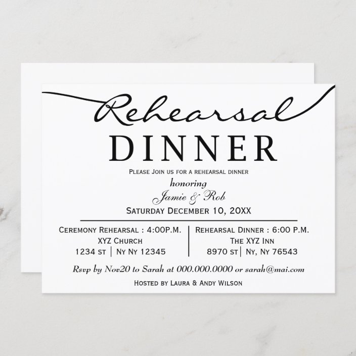 black white Elegant Script Rehearsal Dinner Invite | Zazzle.com