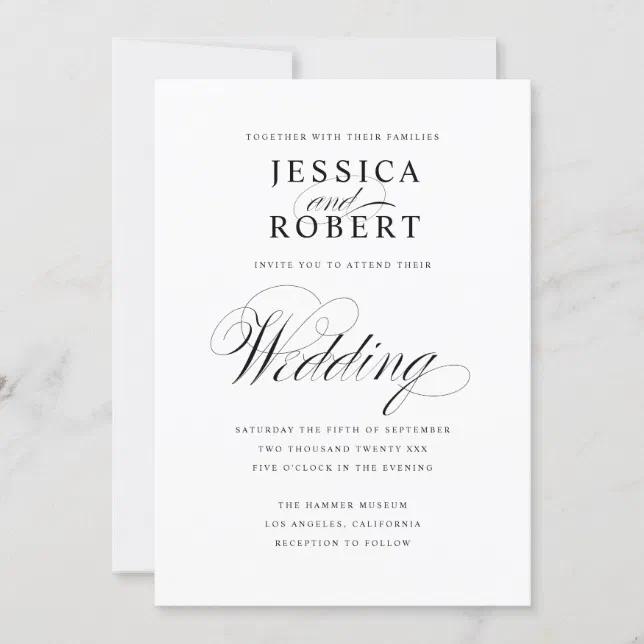 Black & White Elegant Script Wedding Invitation | Zazzle