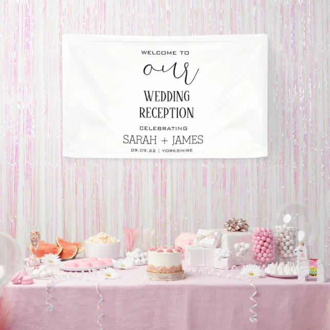 Black & White Elegant Wedding Reception Welcome Banner | Zazzle