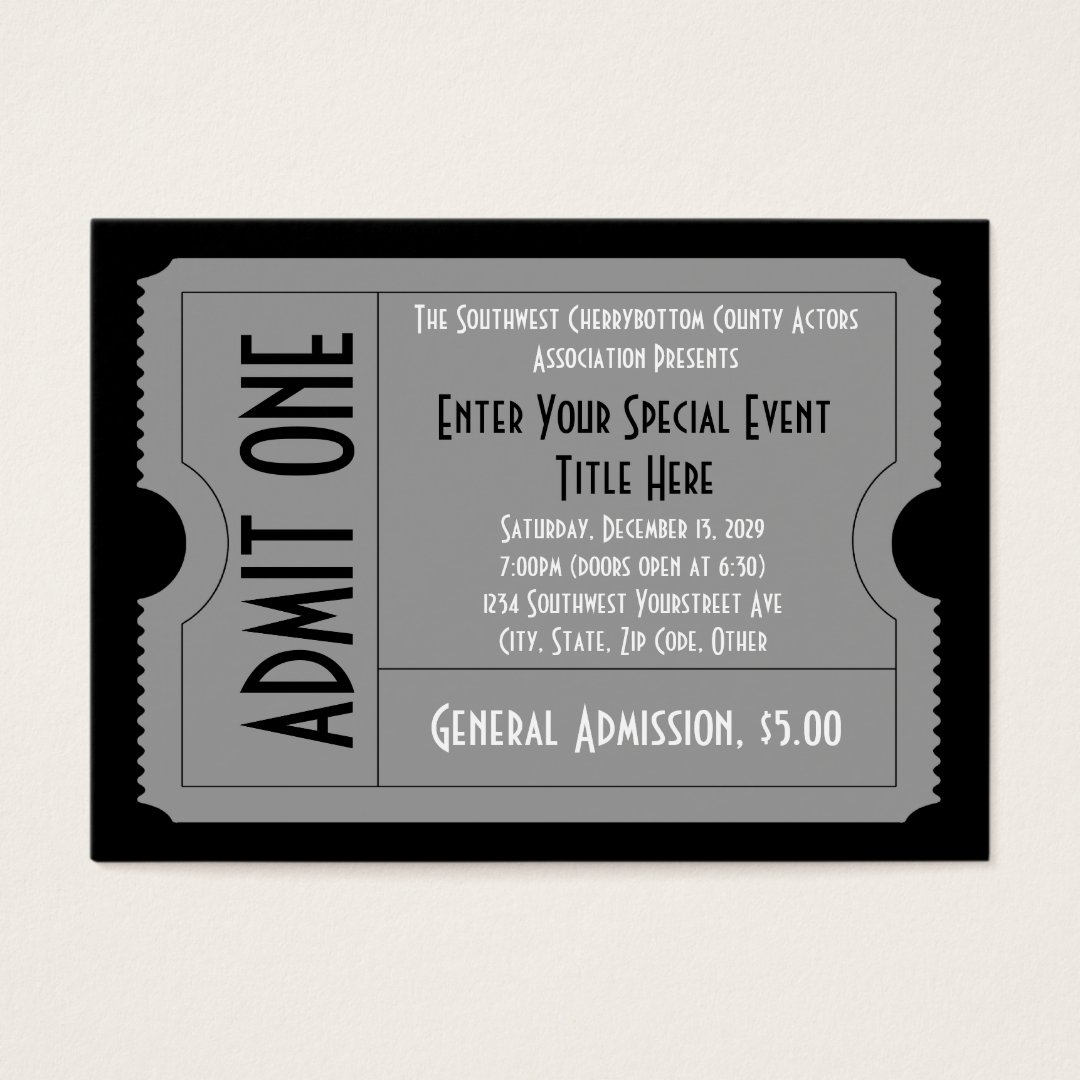 Black+White Event Ticket Pack, Lg Business Card Sz | Zazzle