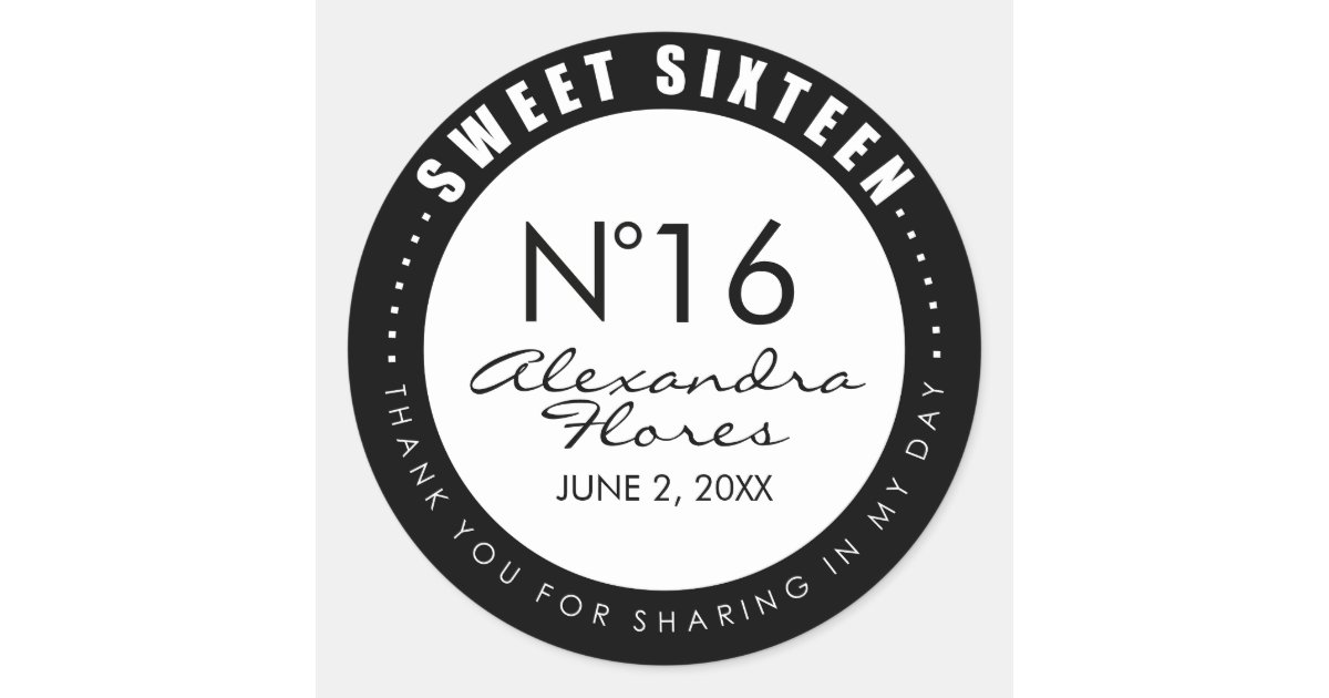 Black & White Fashion Sweet 16 Favor Label Sticker | Zazzle