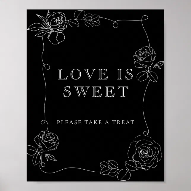 Black & White Floral Bridal Shower Love is Sweet Poster | Zazzle